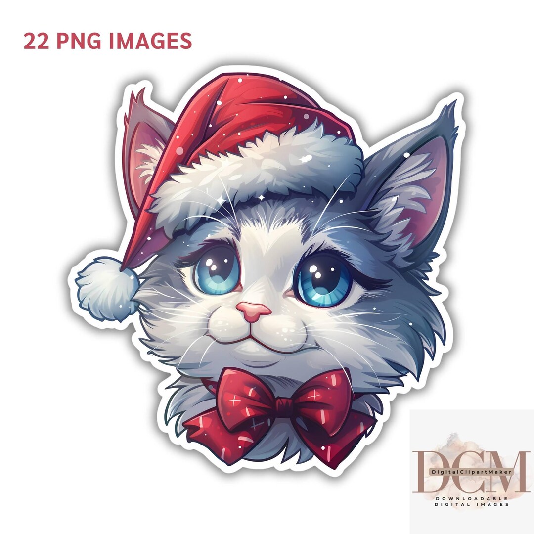Christmas Cats Clipart - 22 Digital Images With White Borders Perfect ...
