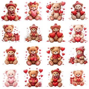 Valentine's Teddy Bear Clipart - Digital Set (50 Images of Bears With ...
