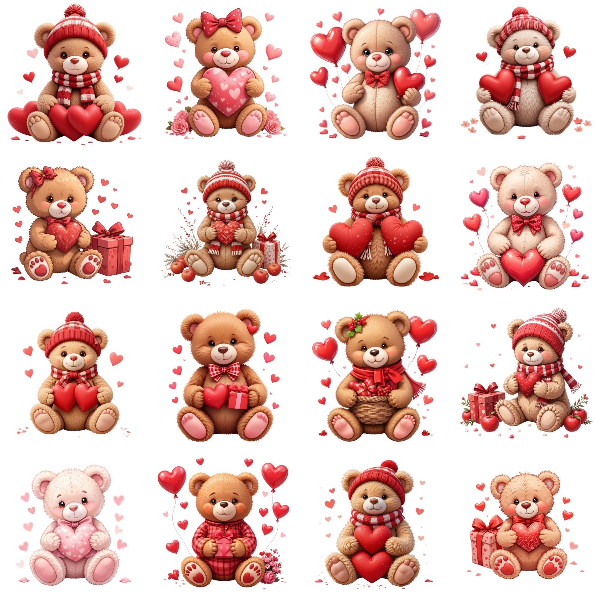 Valentine's Teddy Bear Clipart - Digital Set (50 Images of Bears With ...