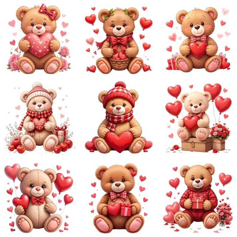 Valentine's Teddy Bear Clipart - Digital Set (50 Images of Bears With ...