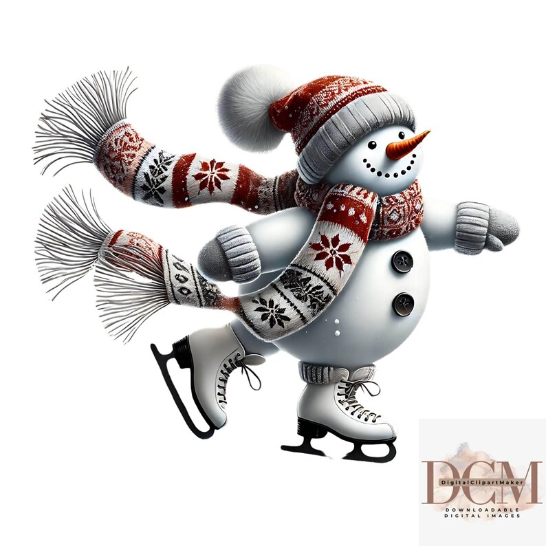 Snowman Skating Clipart - 10 Winter Scenes With Scarves, Hats, and ...