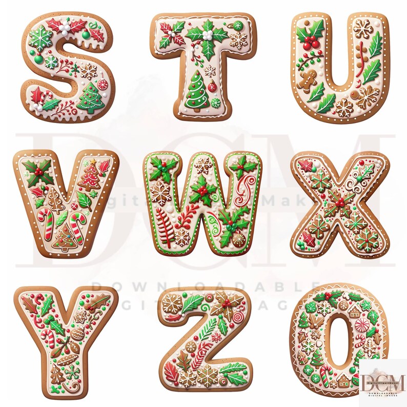 White Gingerbread Alphabet Clipart - Christmas Cookie Digital Download ...