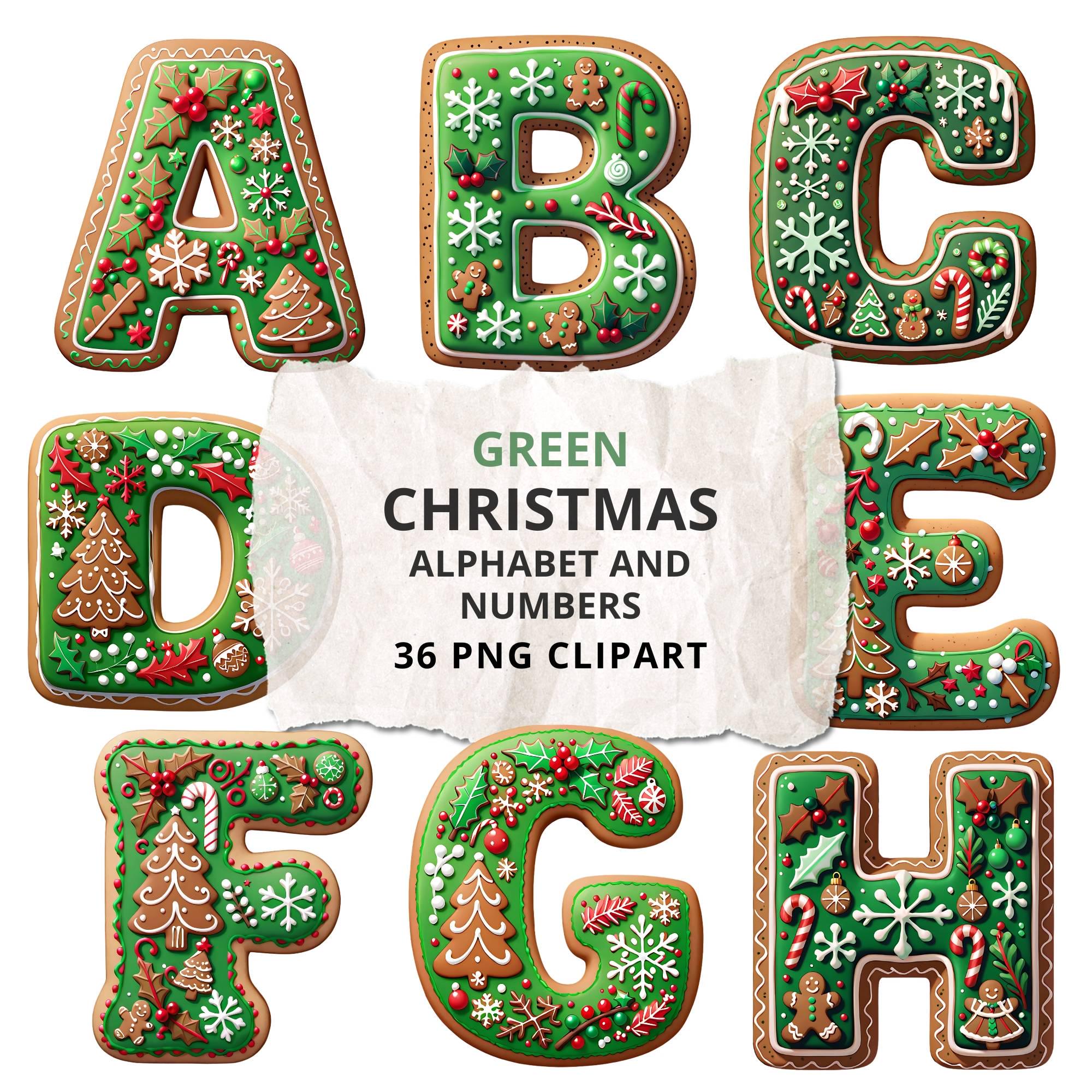 Green Gingerbread Alphabet & Numbers - Christmas Cookie Clipart Set ...