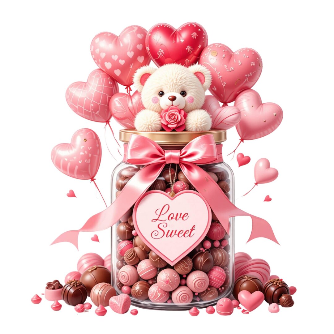 Valentine's Day Glass Jars With Candy and Teddy Bears - Digital Clipart ...