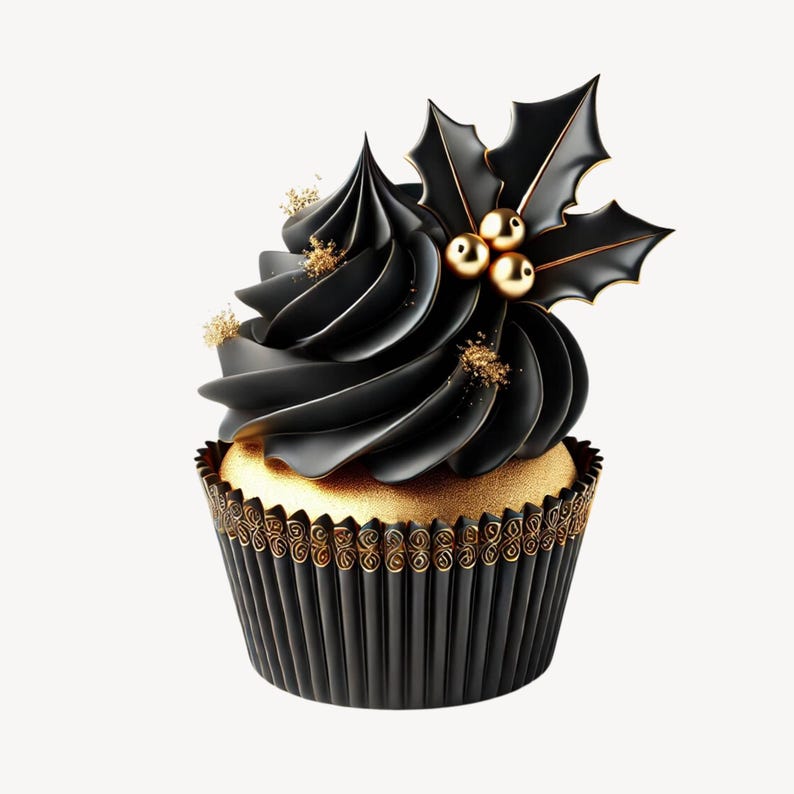 Black and Gold Christmas Cupcakes Clipart - Elegant Holiday Digital ...