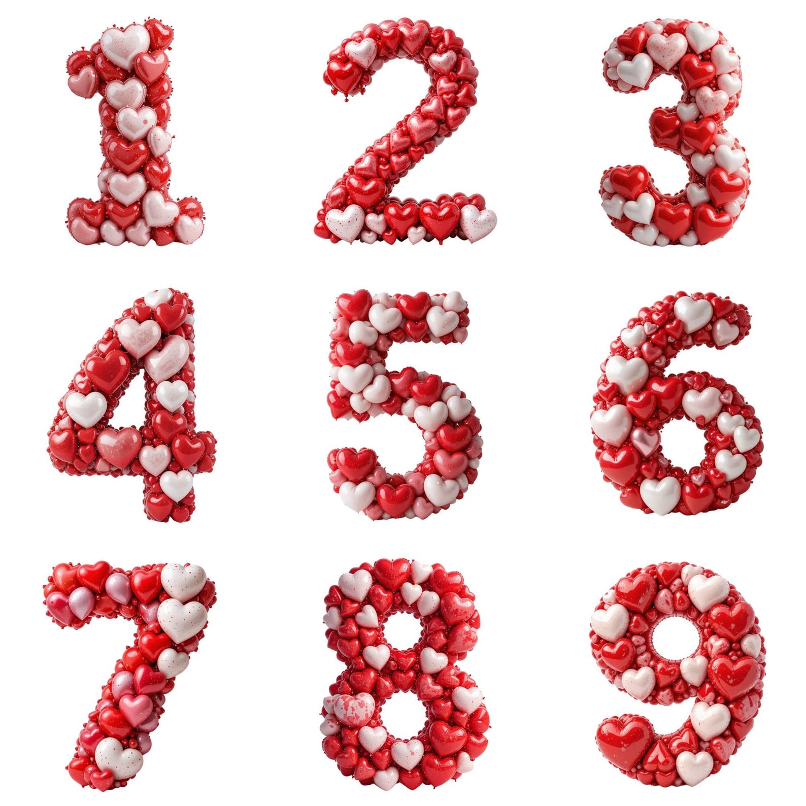 Valentine's Balloon Heart Alphabet and Numbers Clipart - (digital Set ...