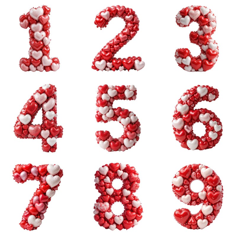 Valentine's Balloon Heart Alphabet and Numbers Clipart - (digital Set ...