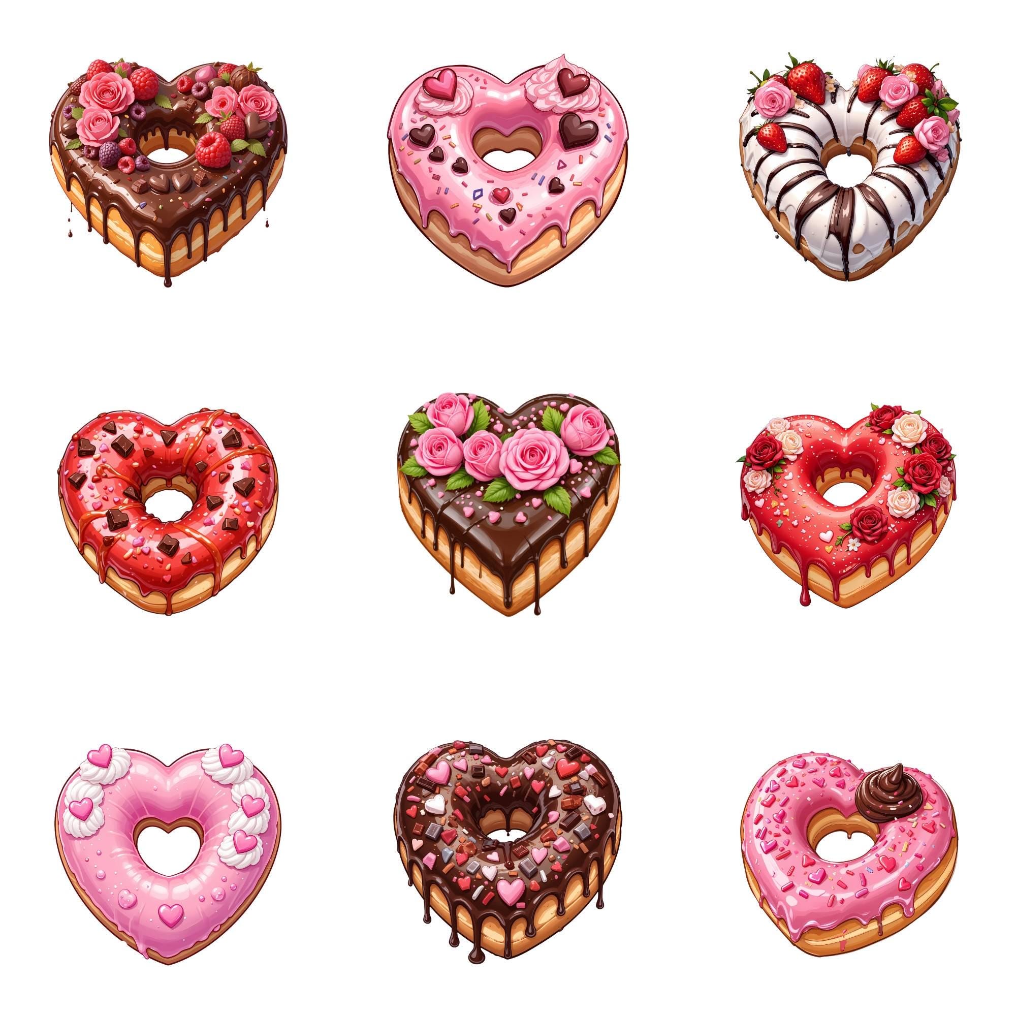 Valentine's Donuts Clipart - Heart-shaped Donuts With Sweet Decorations ...
