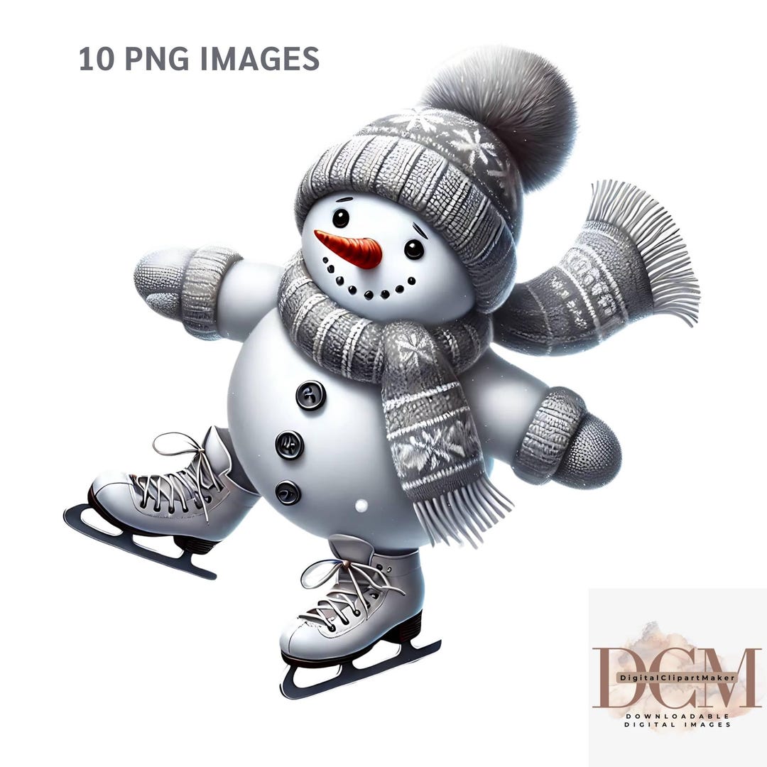 Snowman Skating Clipart - 10 Winter Scenes With Scarves, Hats, and ...