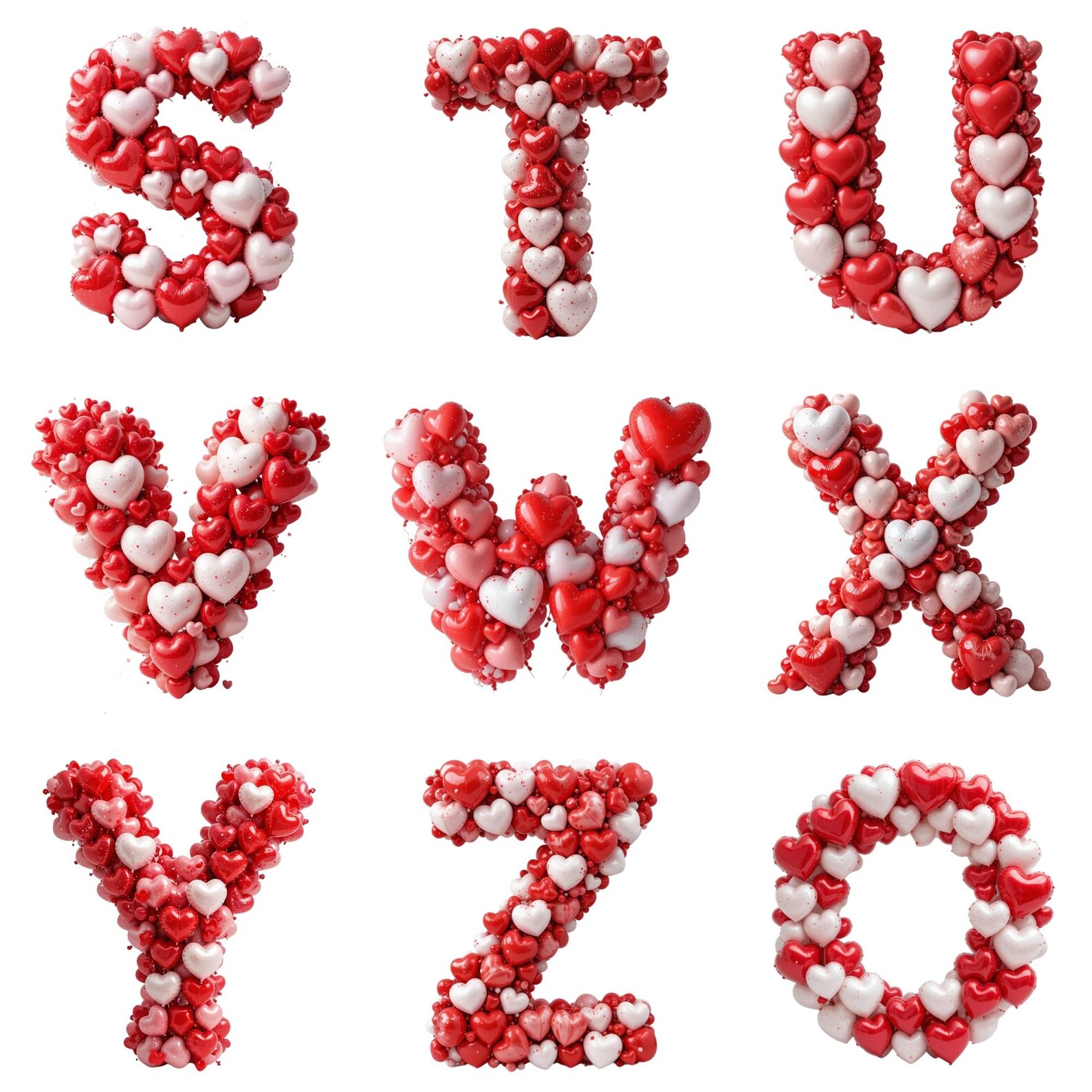 Valentine's Balloon Heart Alphabet and Numbers Clipart - (digital Set ...