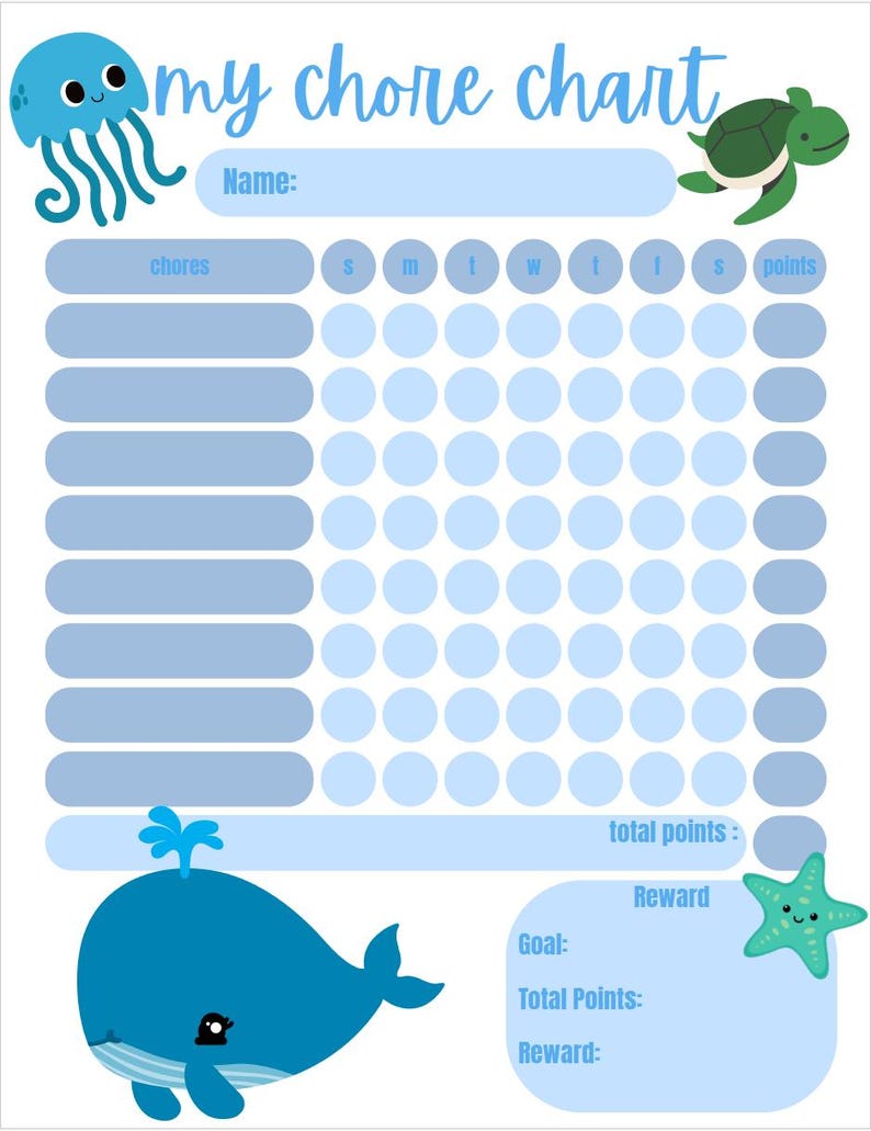 Printable Ocean-themed Chore Chart | Fun Responsibility Chart for Kids ...