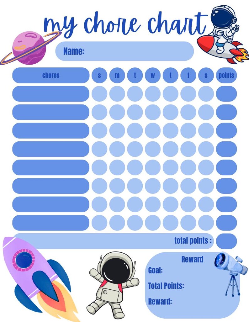 Printable Space-themed Chore Chart | Fun Responsibility Chart for Kids ...