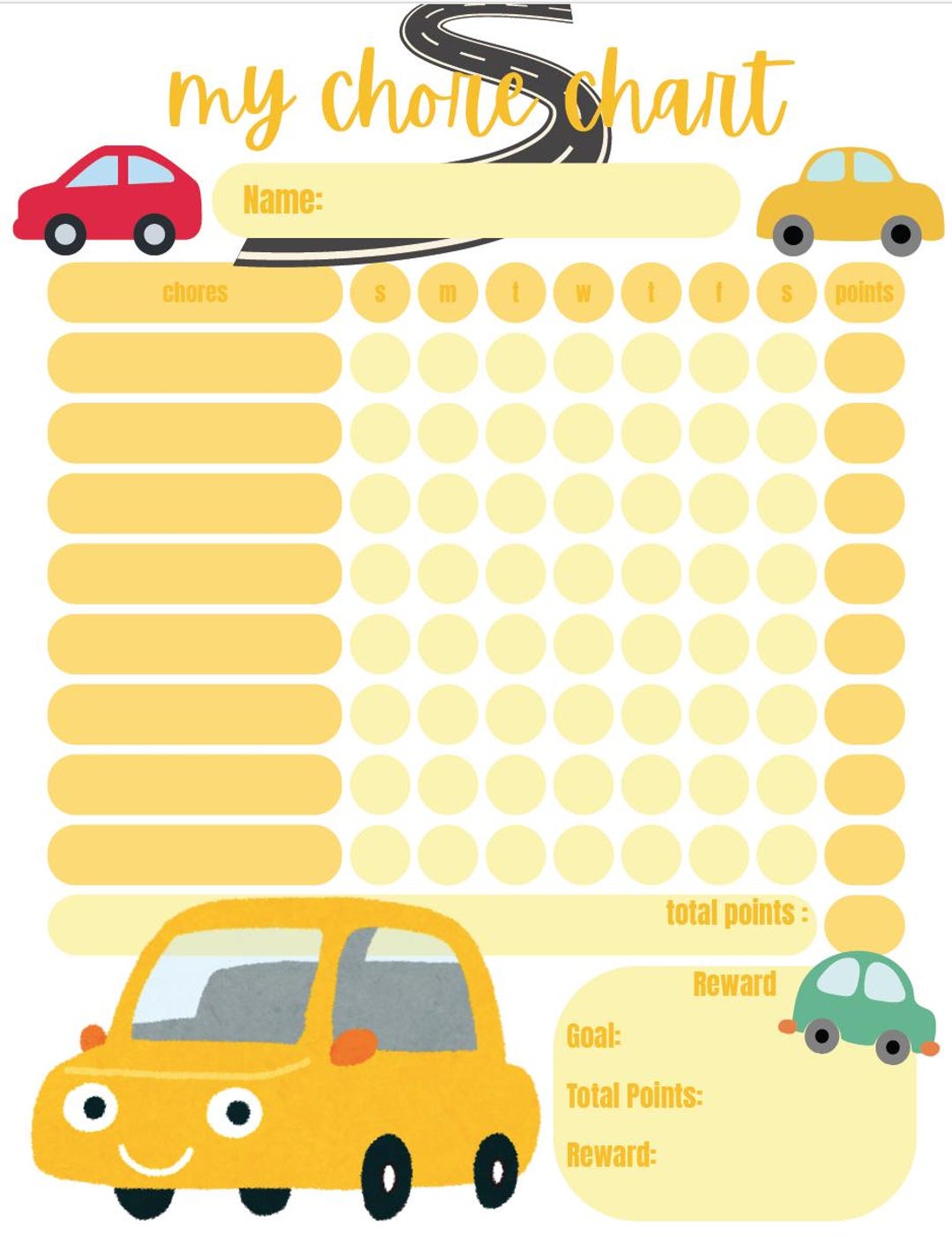 Printable Car-themed Chore Chart | Fun Responsibility Chart for Kids ...