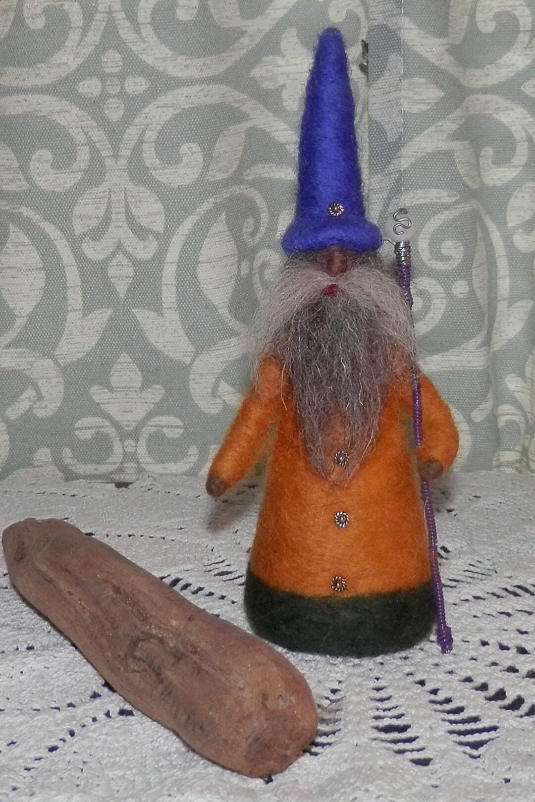 Wizard With His Gemstone Staff - Needle Felted by Hand - 100% Wool ...