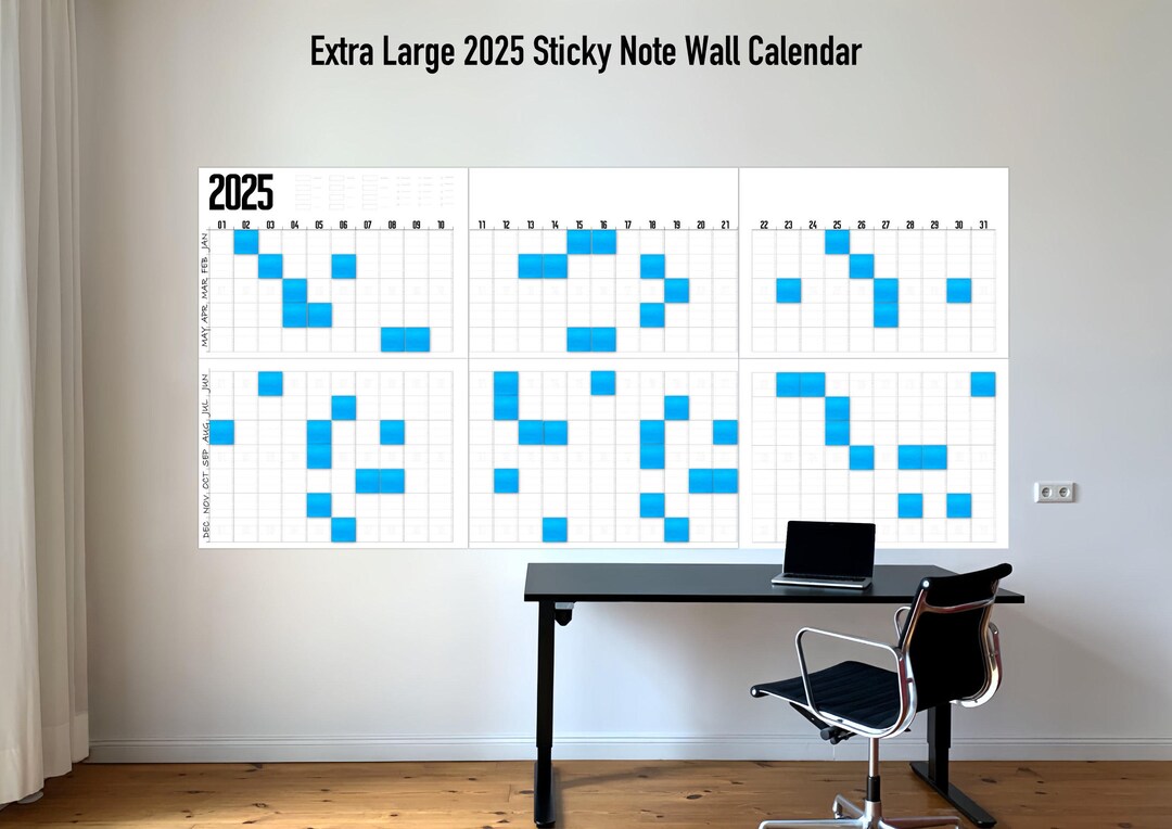 Printable Sticky Note Wall Planner | Extra Large 2025 Calendar for ...
