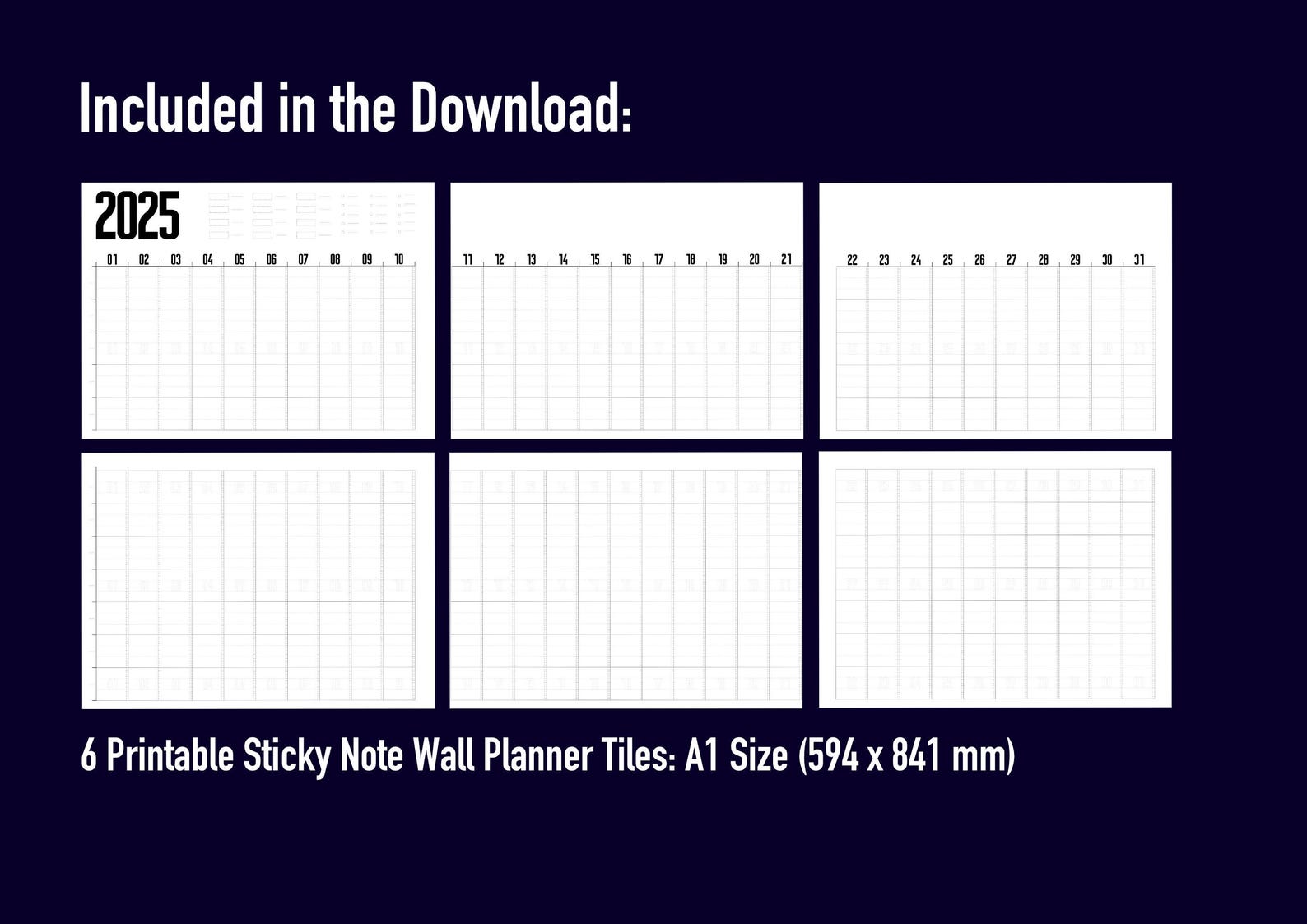 Printable Sticky Note Wall Planner | Extra Large 2025 Calendar for ...