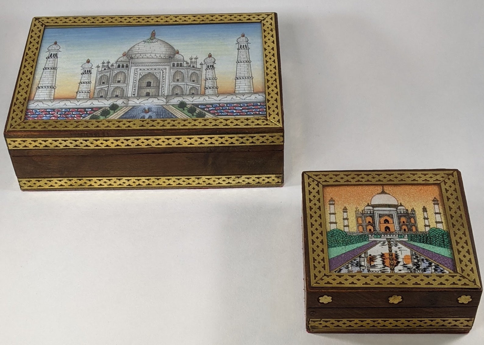 Taj Mahal Trinket Box Set of Two Lined Souvenir Wooden Boxes | Etsy