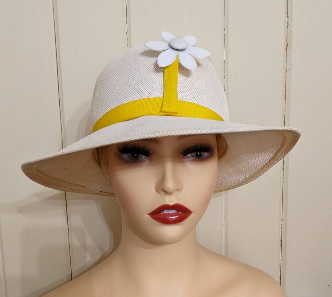 1960's MOD Straw Hat With Flower, Ribbon Band, Sun Visor - Etsy