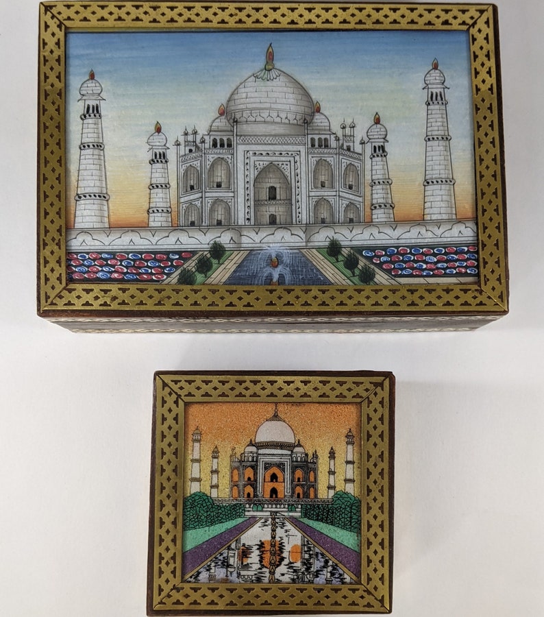 Taj Mahal Trinket Box Set of Two Lined Souvenir Wooden Boxes - Etsy