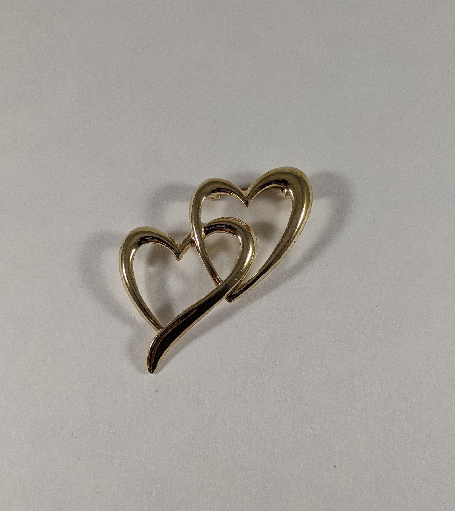 Double Heart Brooch Vintage Gold Tone Heart Pin Hearts - Etsy