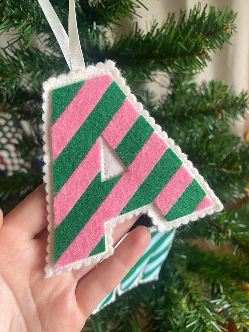 Striped Felt Letter Ornament, Personalised Initial Decoration for ...