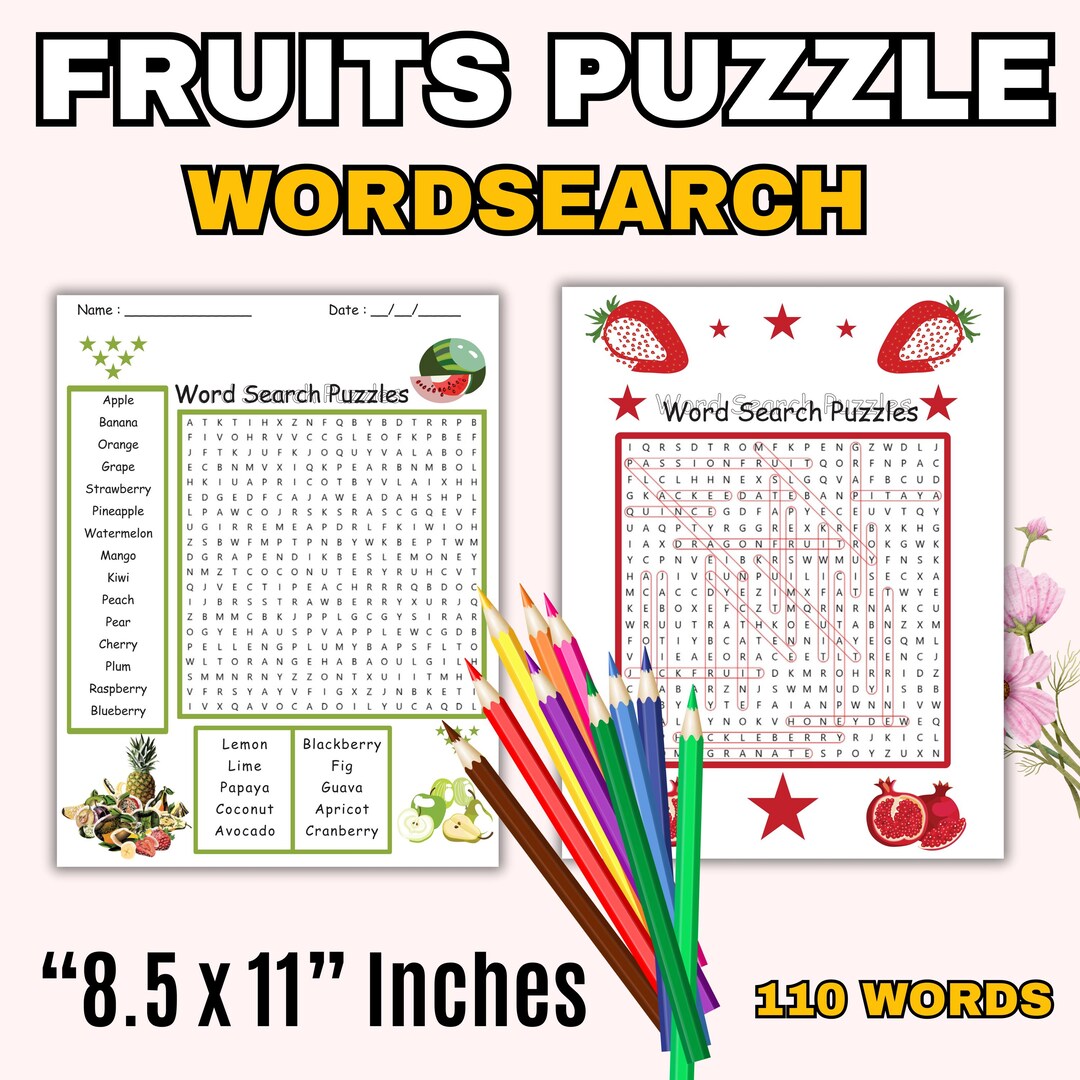 Fruits Word Search Puzzle Worksheet Activity | 100 Printable Puzzle ...