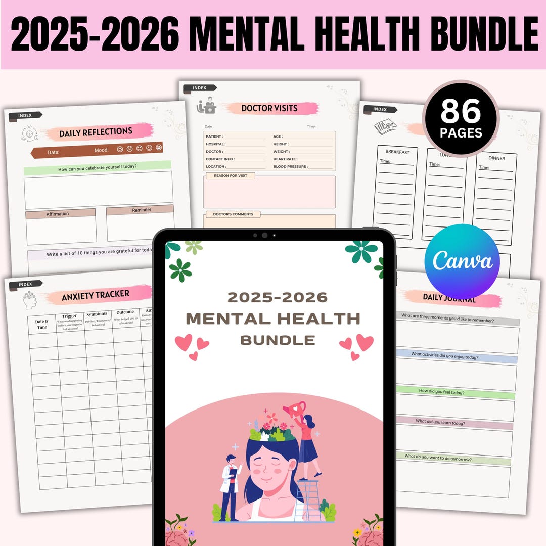 2025 Mental Health Planner Bundle, Self-care Digital Journal, Printable ...