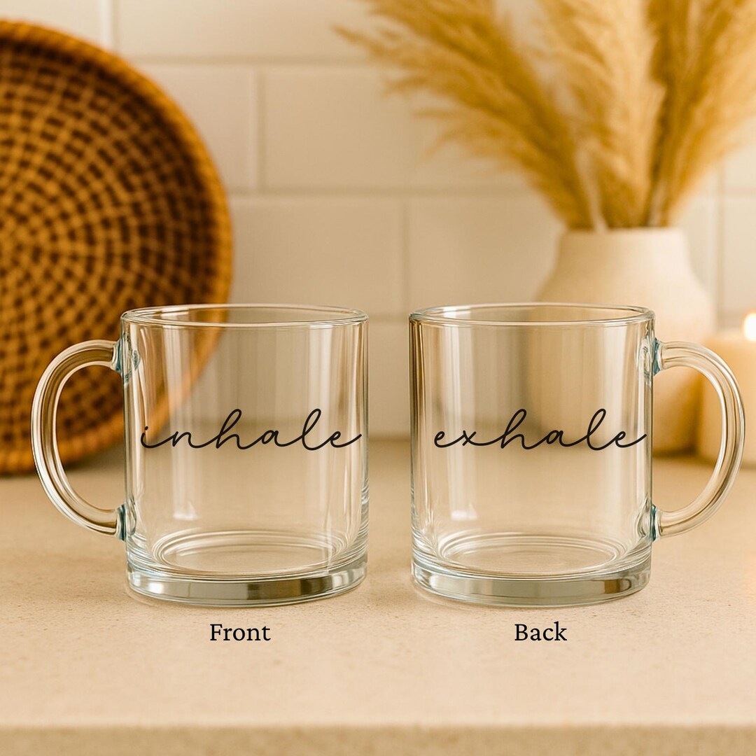 Yoga Inhale Exhale Clear Glass Mug: Pilates Breathwork Meditation Gift ...