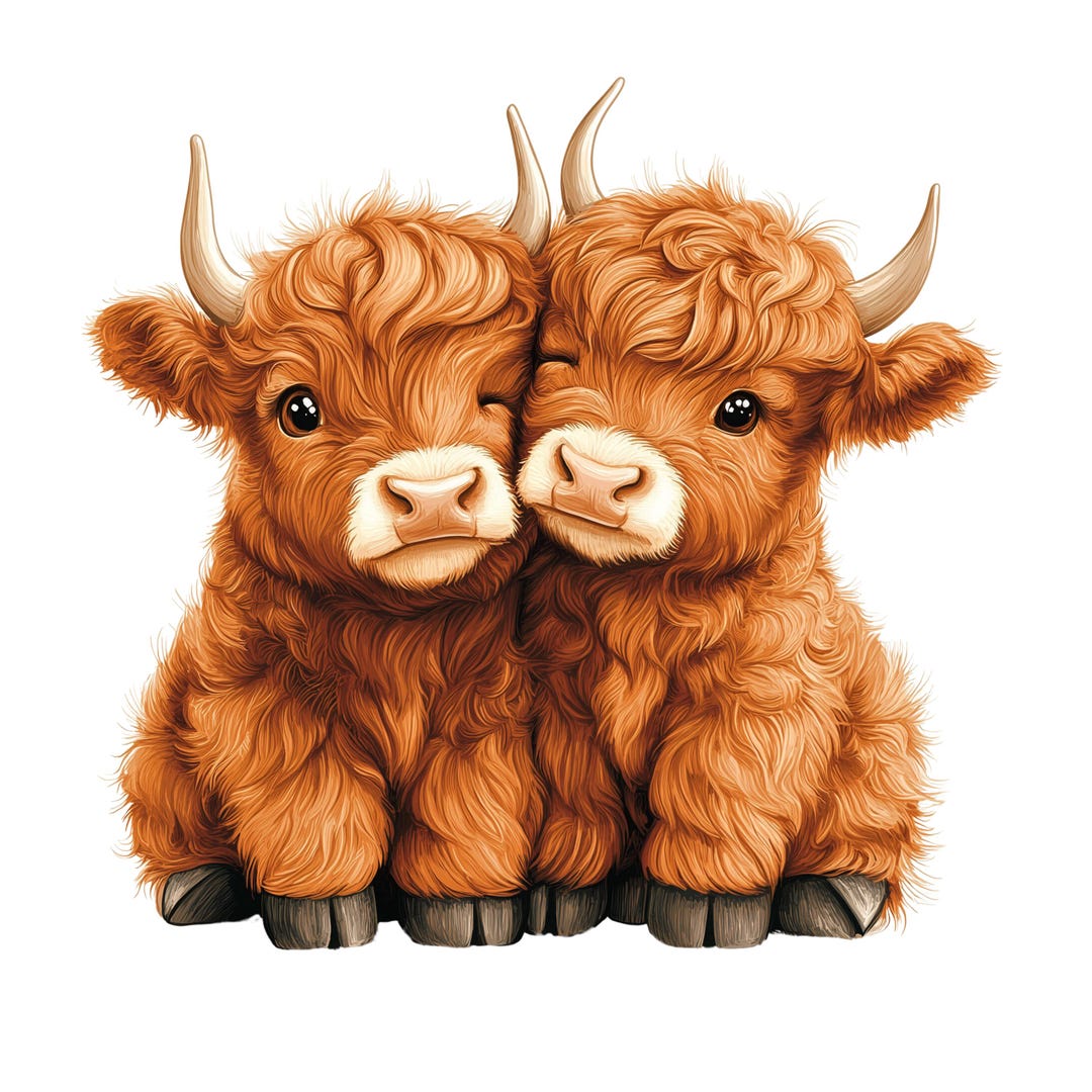 Transparent BG Cute Baby Highland Cow Clipart PNG Digital Download ...