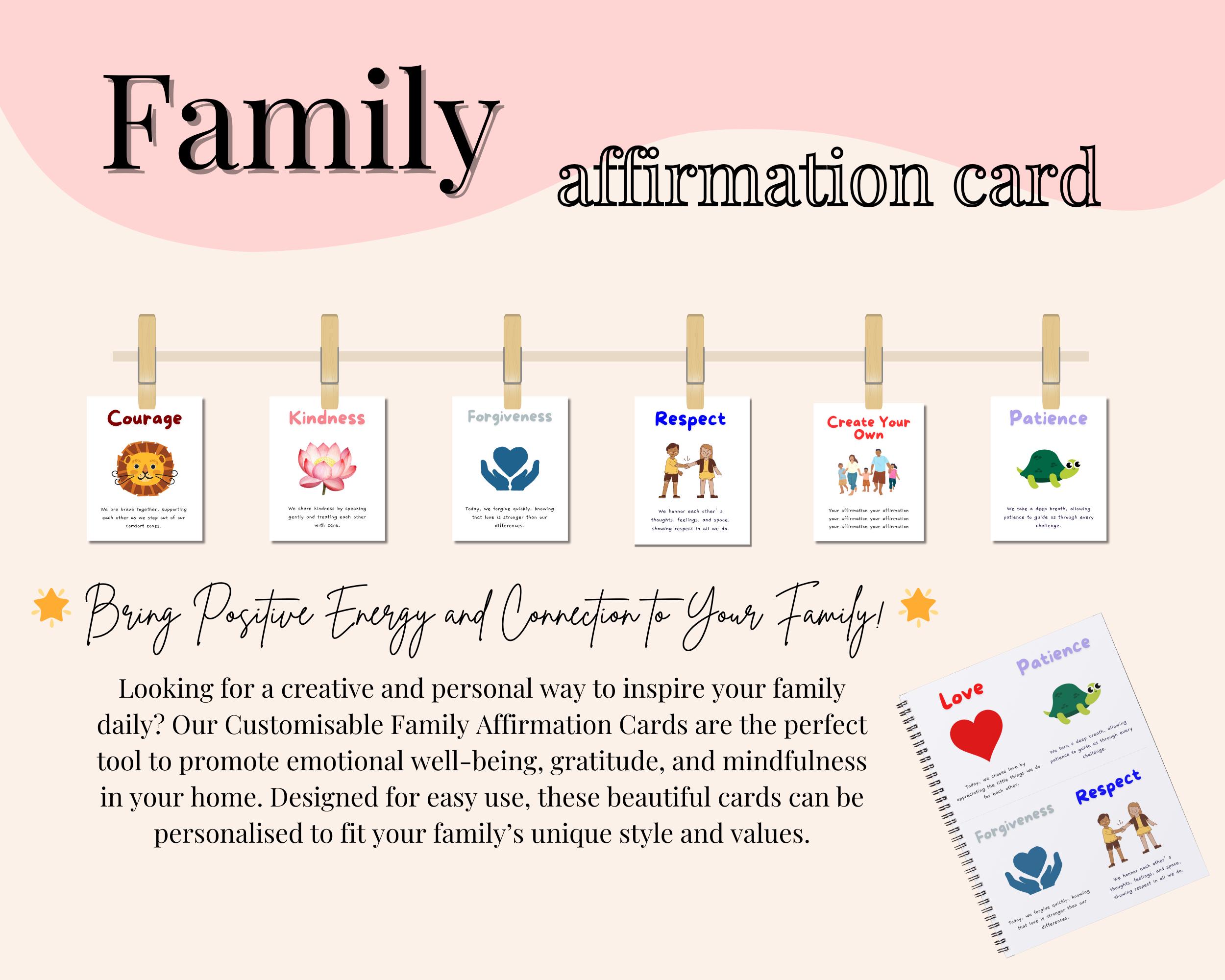 Custom Family Affirmation Cards Printable, Editable in Canva Positive ...