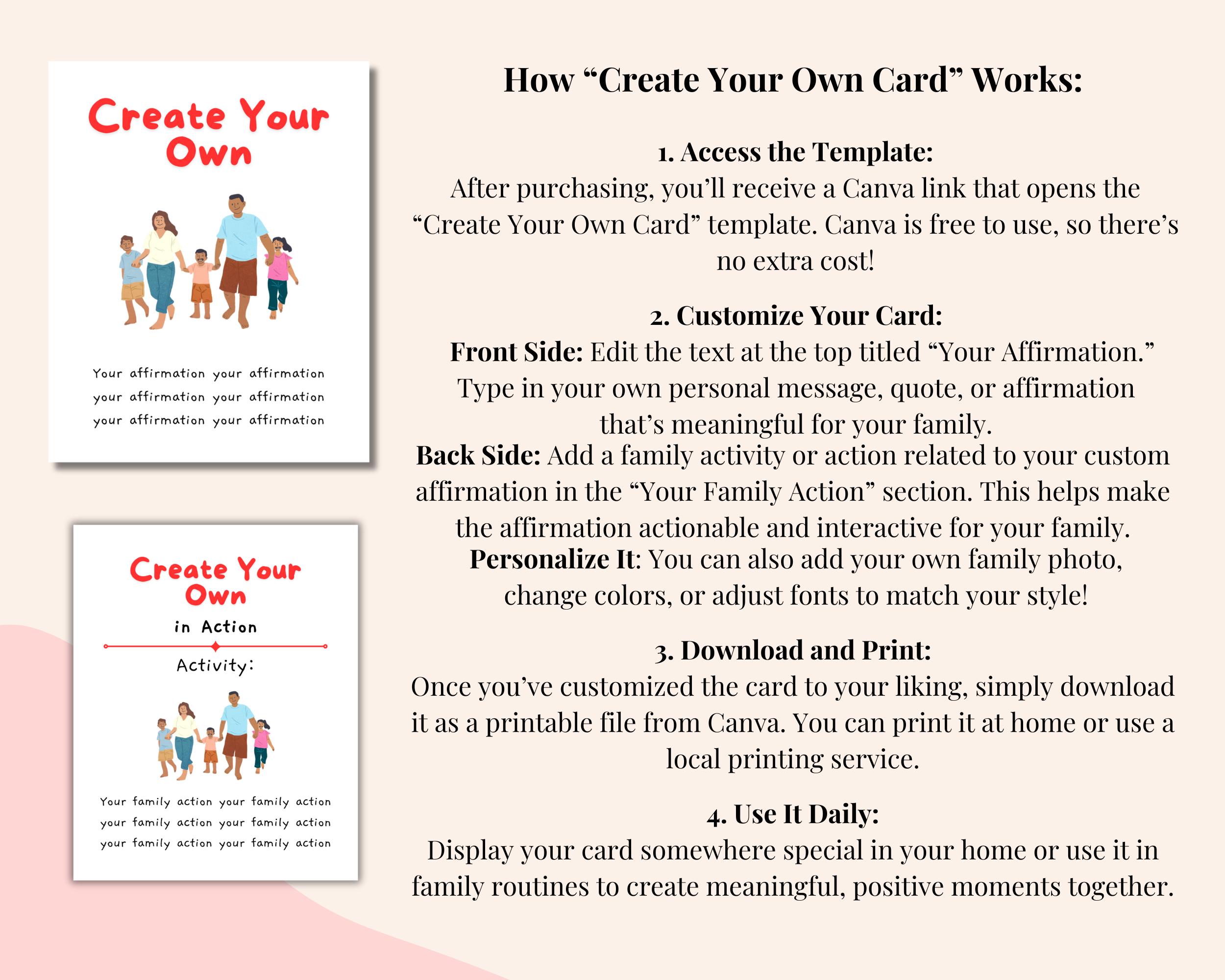 Custom Family Affirmation Cards Printable, Editable in Canva Positive ...
