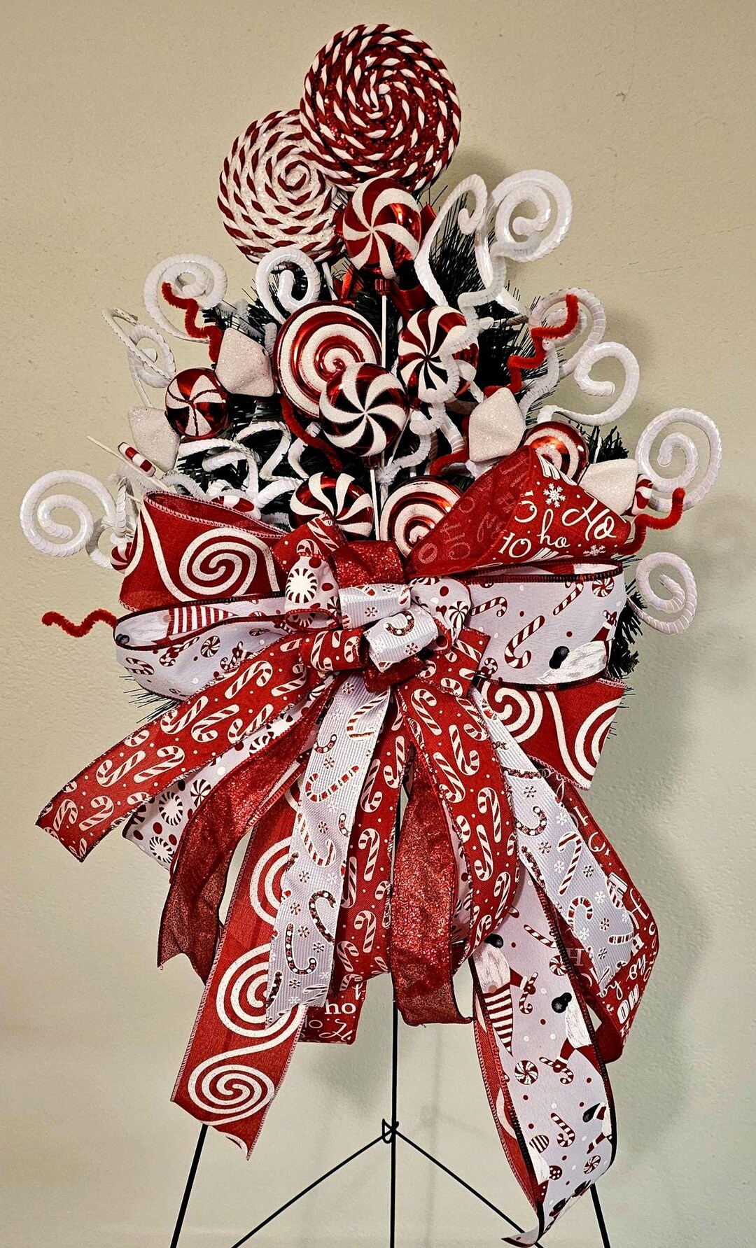 Christmas Tree Topper, Candy Cane Tree Topper Red and White Tree Topper ...