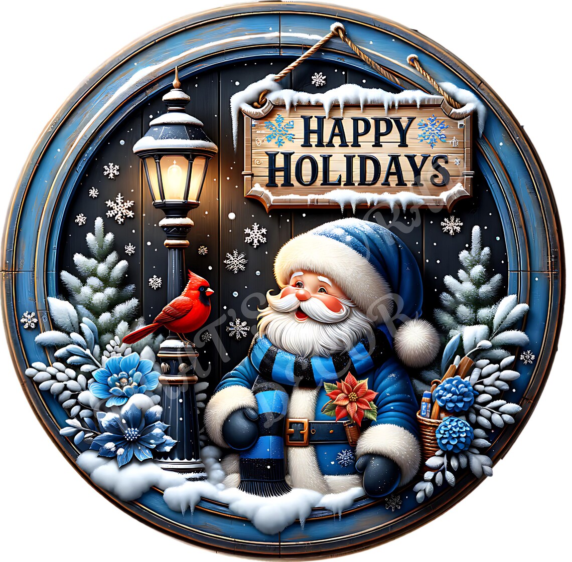Happy Holidays Wreath Sign, Santa Clause Sign, Wreath Attachment, Round ...