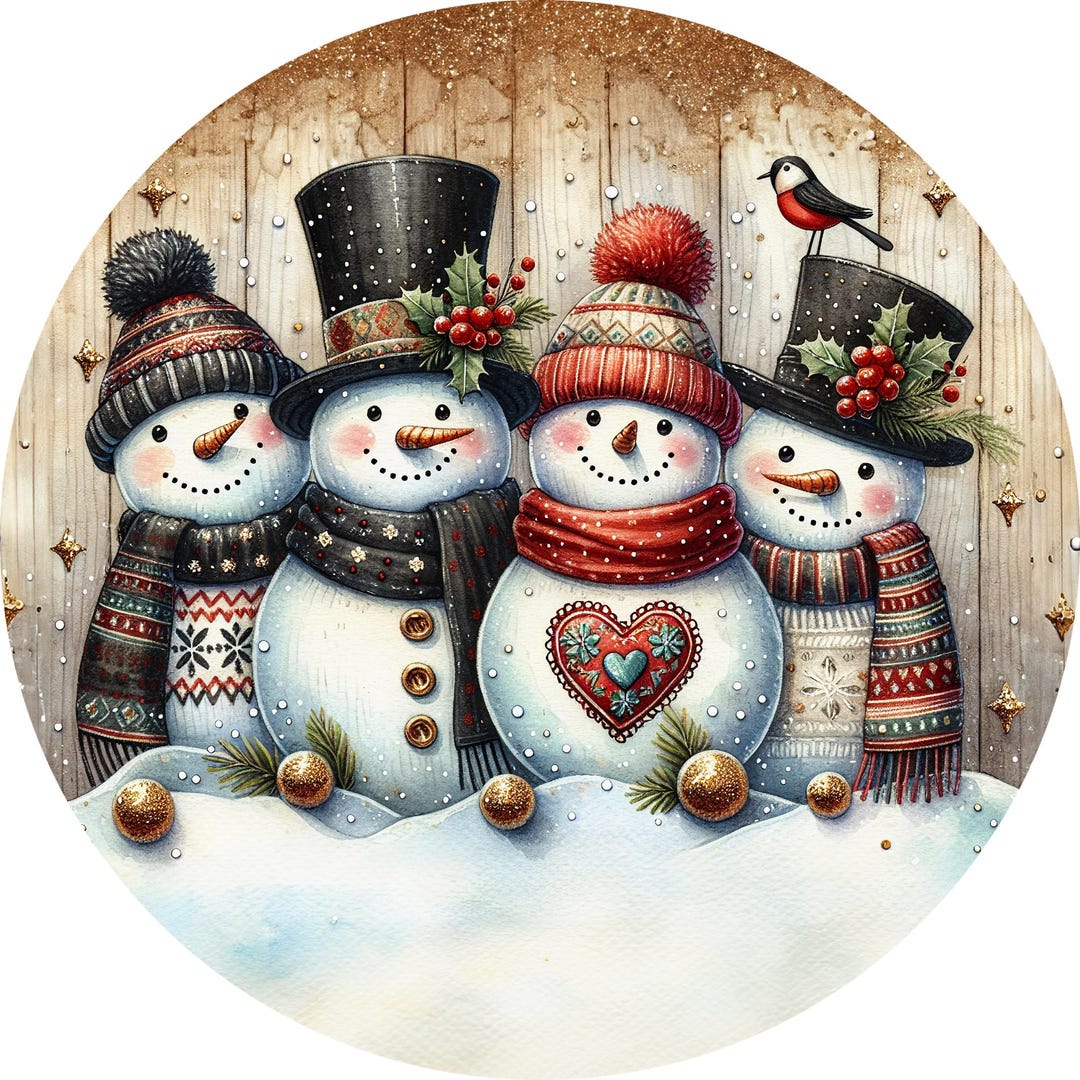 Snowmen Wreath Sign, Winter Sign, Round Christmas Sign, Circle Sign ...