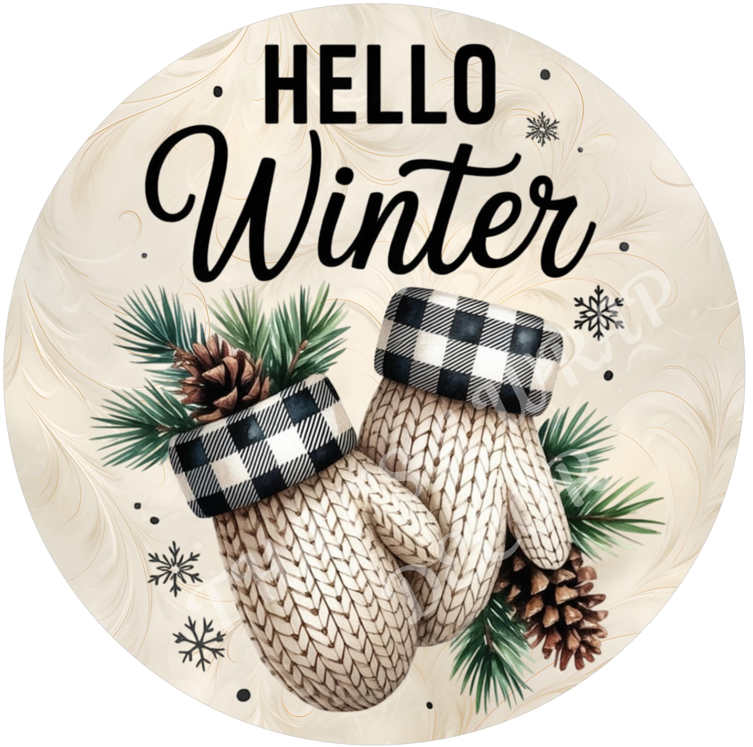 Hello Winter Wreath Sign, Mittens, Round Sign, Winter Decor, Winter ...