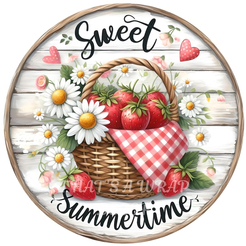 Summer Strawberry Wreath Sign, Wreath Attachment, Round Sign, Picnic ...