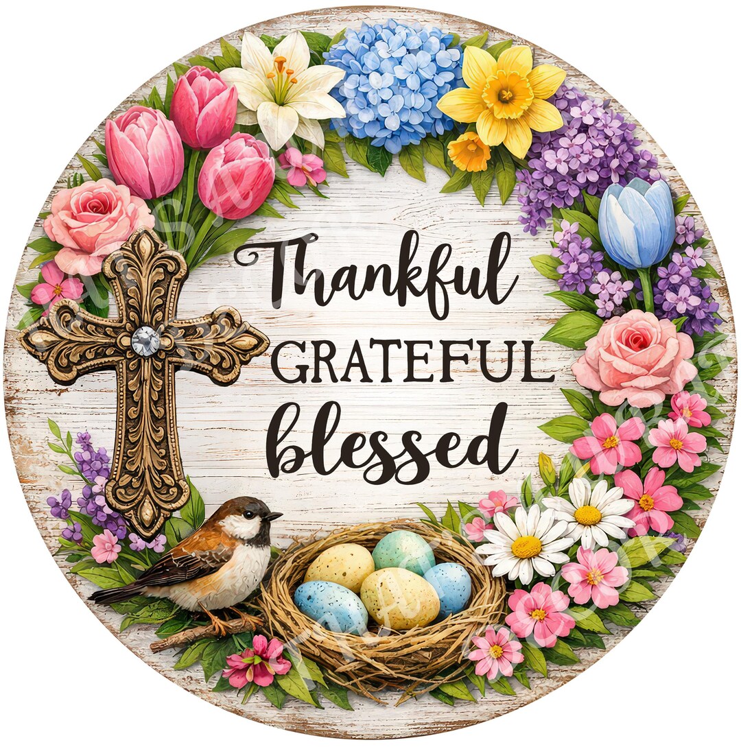 Thankful Wreath Sign, Round Wreath Sign, Wreath Attachment, Easter Sign ...