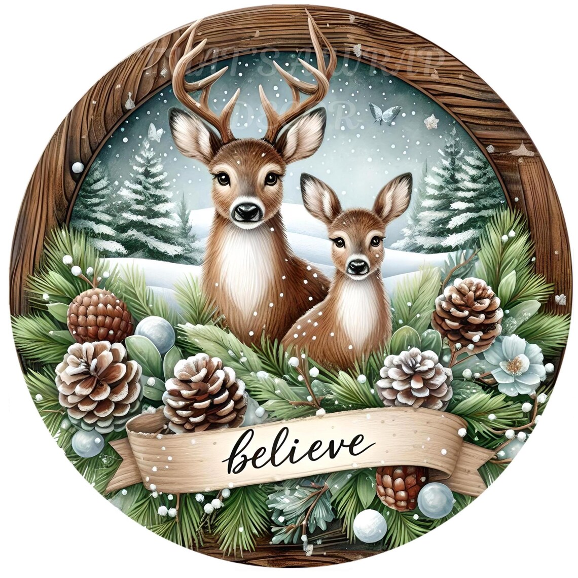 Deer Wreath Sign, Believe Sign, Winter Sign, Pinecones Wreath ...