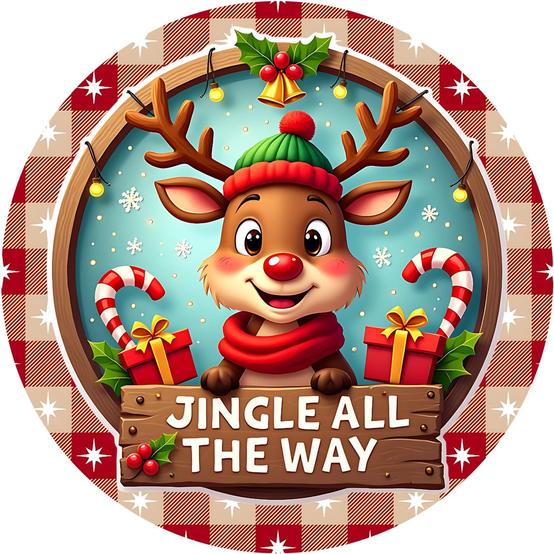 Rudolph Wreath Sign, Winter Sign, Wreath Attachment, Round Metal Sign ...