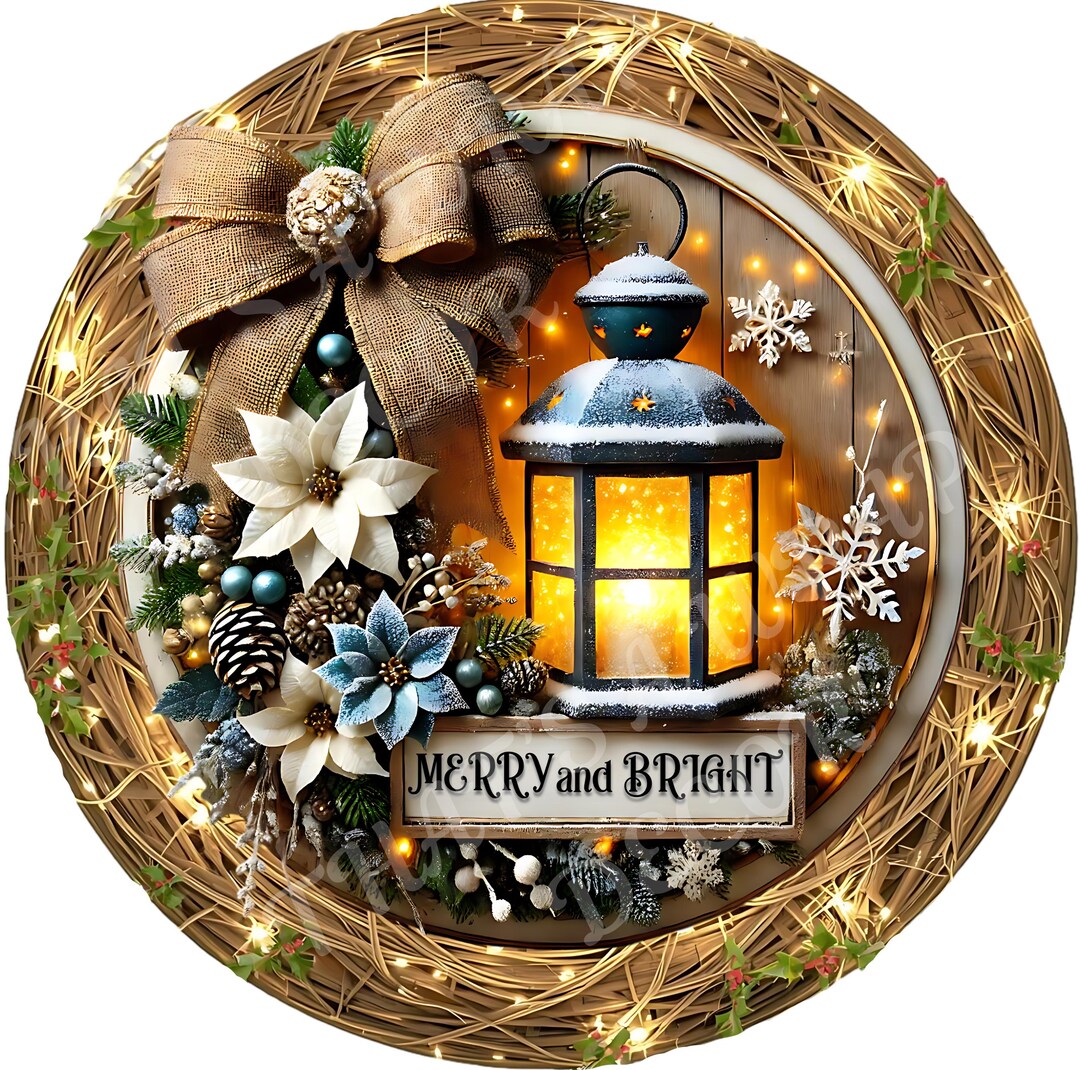 Lantern Winter Wreath Sign, Merry & Bright Wreath Attachment, Pinecones ...