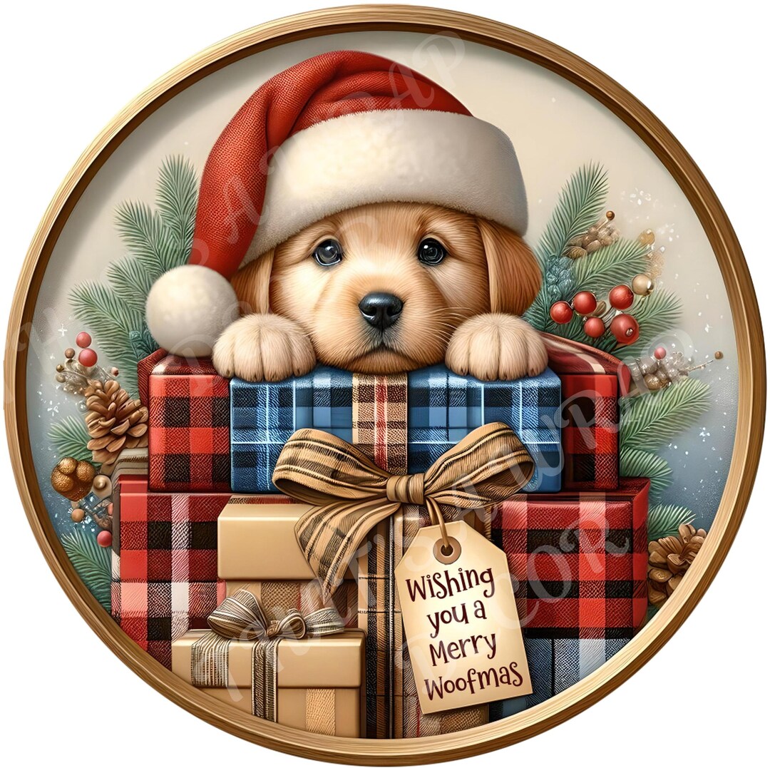 Puppy Wreath Sign, Christmas Sign, Wreath Attachment, Merry Woofmas ...