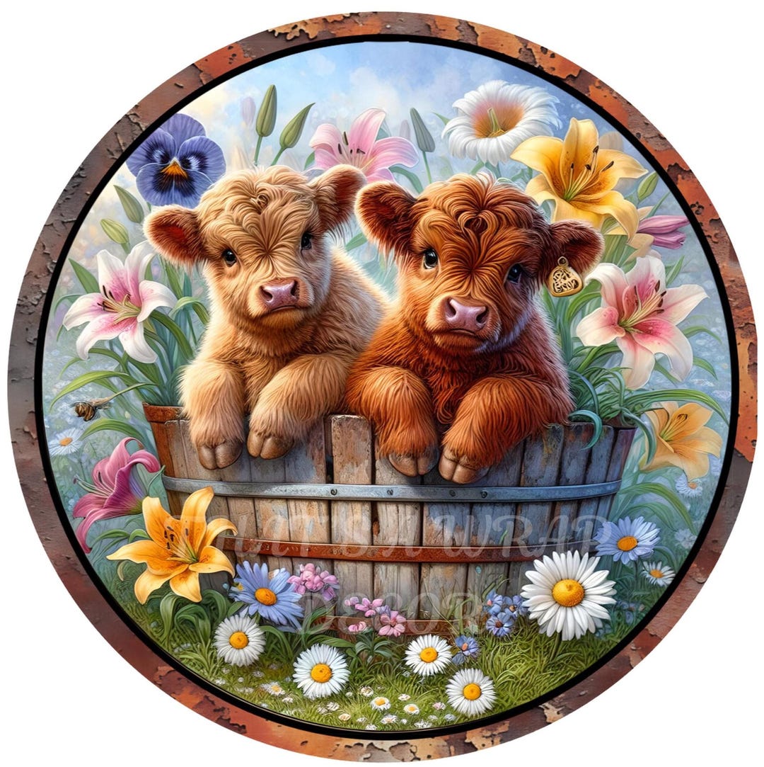 Highland Cow Wreath Sign, Cow Wreath Attachment, Baby Highland Cows ...