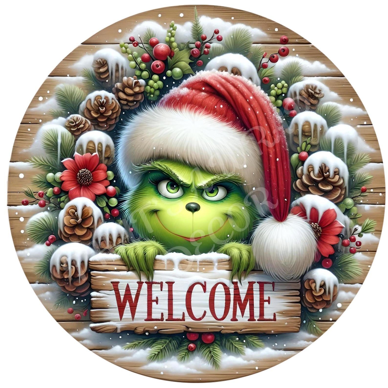 Green Monster Christmas Wreath Sign, Welcome Sign, Green Monster Sign ...