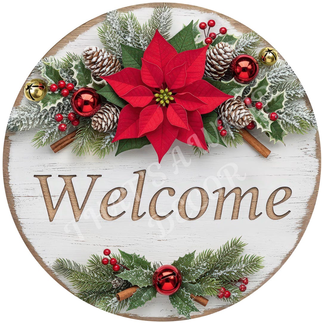 Welcome Wreath Sign, Winter Sign, Wreath Attachment, Round Metal Sign ...