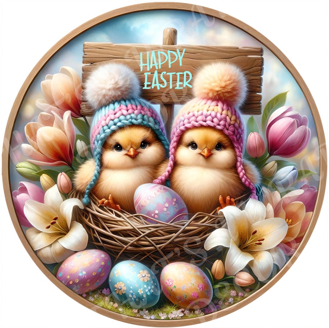 Easter Chicks Wreath Sign, Round Wreath Sign, Happy Easter, Wreath ...