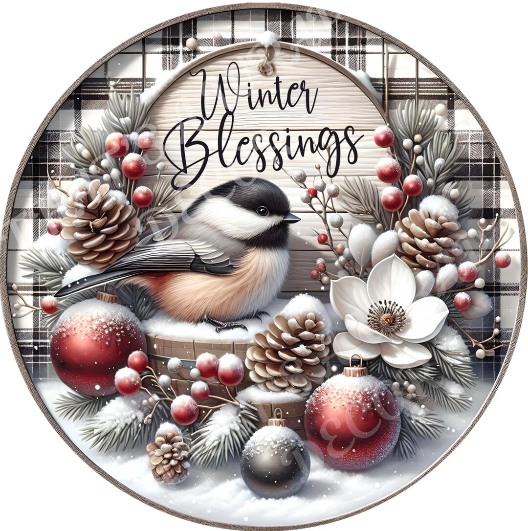 Winter Wreath Sign, Round Sign, Chickadee Sign, Winter Decor, Winter ...