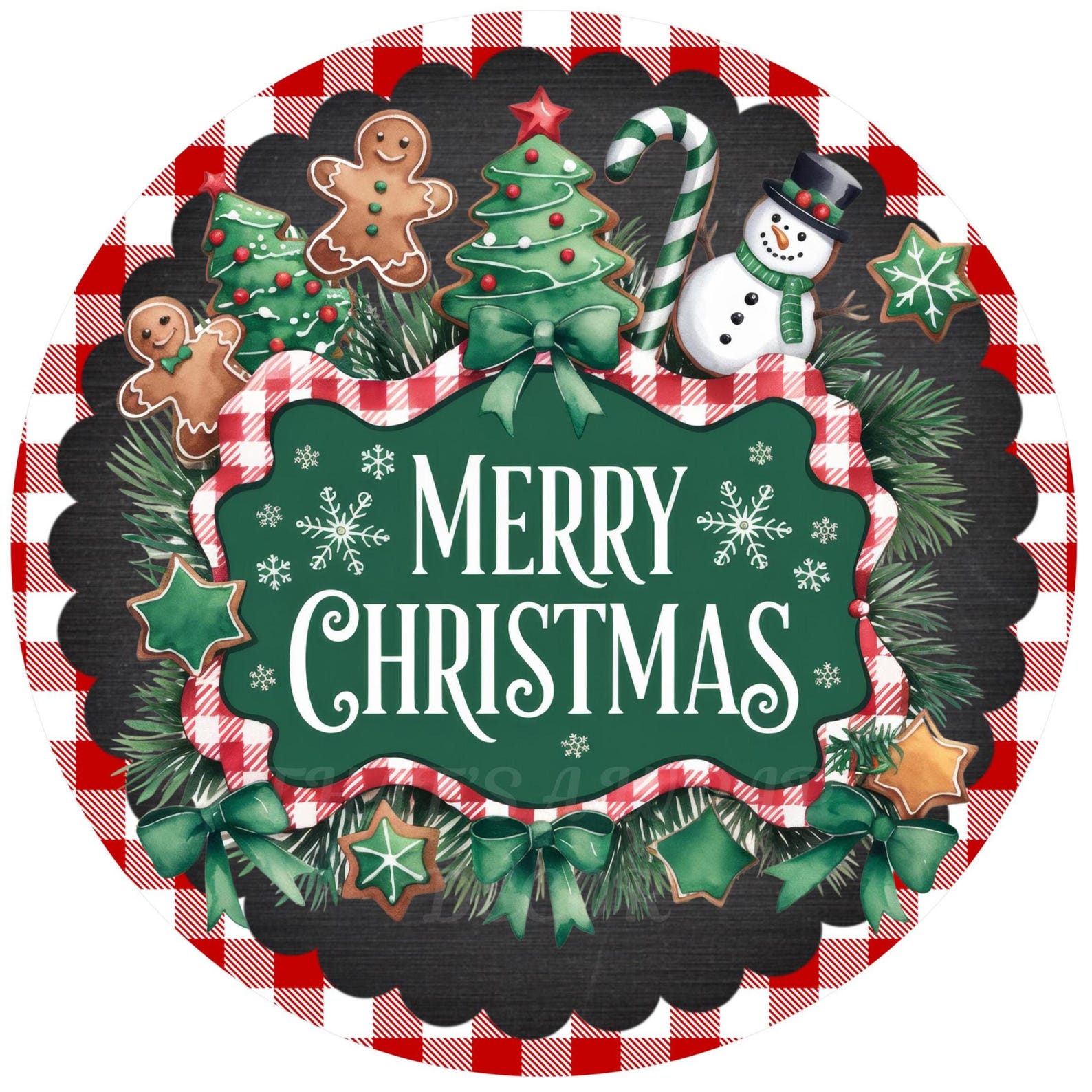 Gingerbread Wreath Sign, Merry Christmas Sign, Wreath Attachment, Round ...