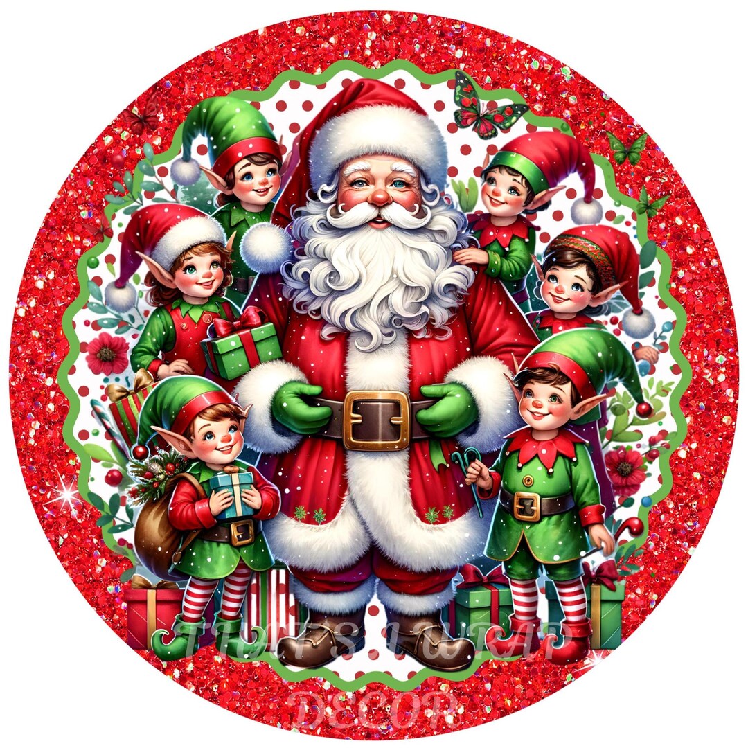 Santa With Elves Wreath Sign, Holiday Sign, Christmas Sign, Winter ...