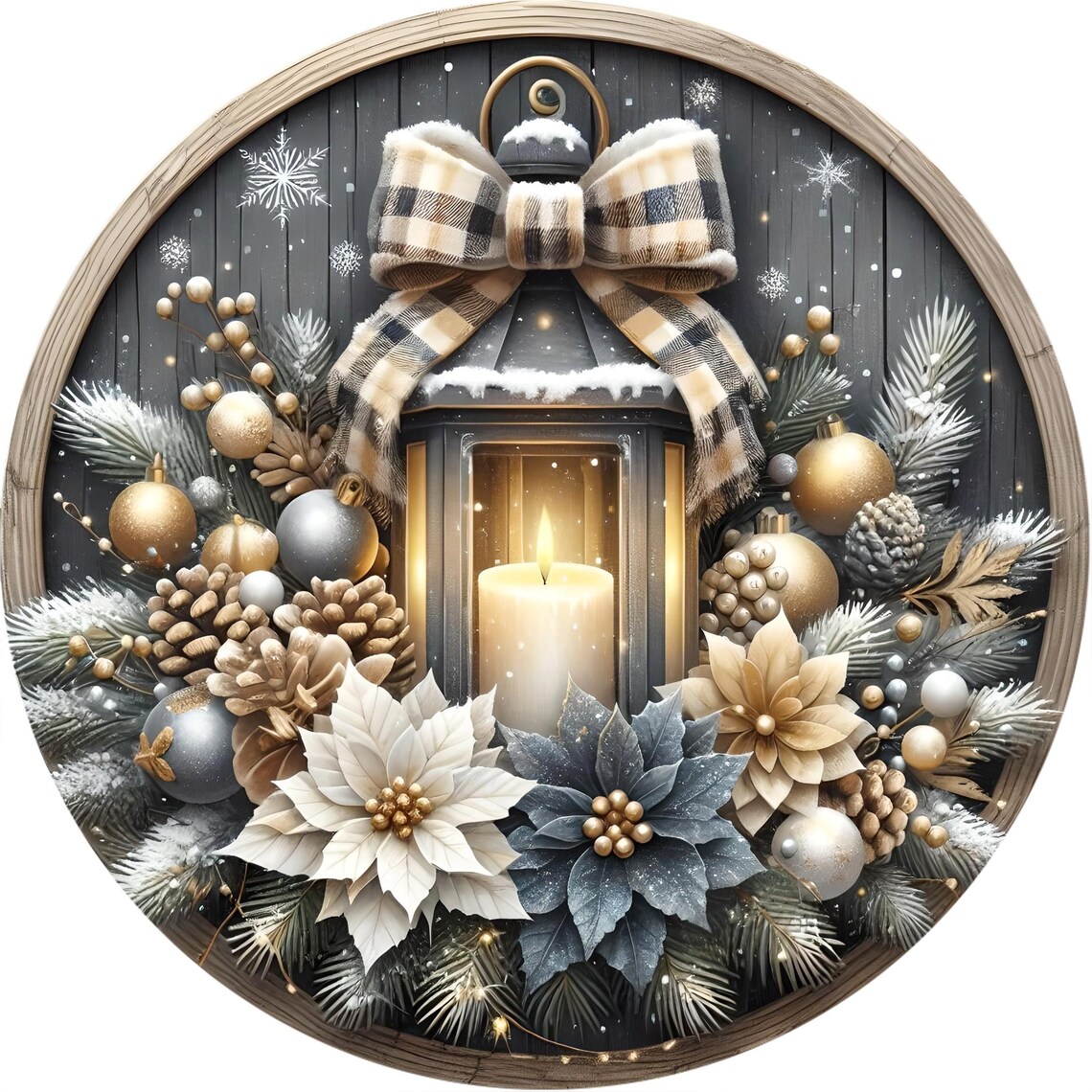 Lantern Winter Wreath Sign, Wreath Attachment, Pinecones, Ornaments ...
