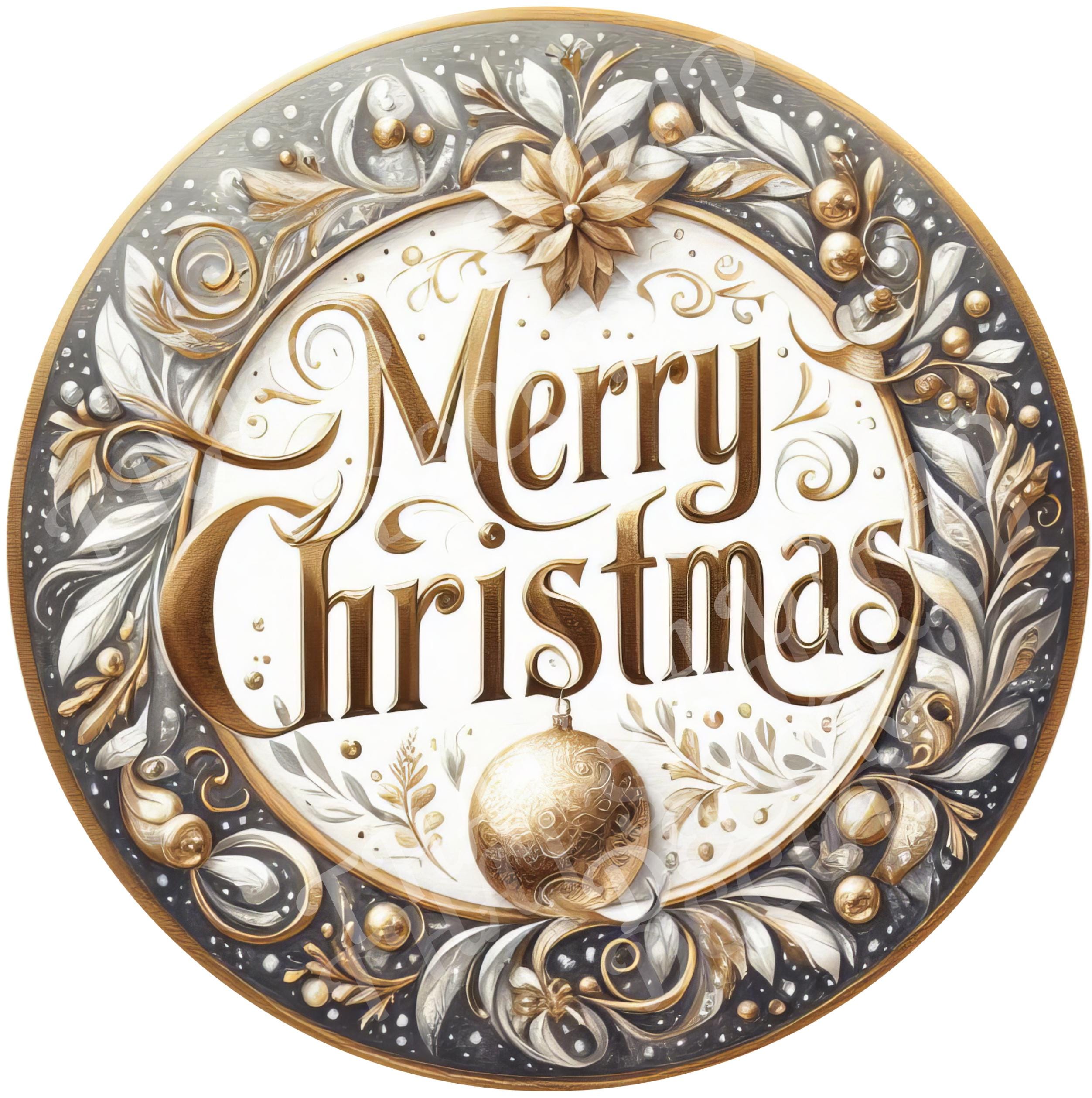 Merry Christmas Wreath Sign, Round Sign, Gold Christmas Decor, Winter ...